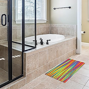 Bath Tub Shower Mat 26.8 x 15 Inch Non-Slip Safety Bathtub Mat with Suction Cups Machine Washable Bathroom Mats with Drain Holes Colorful Striped