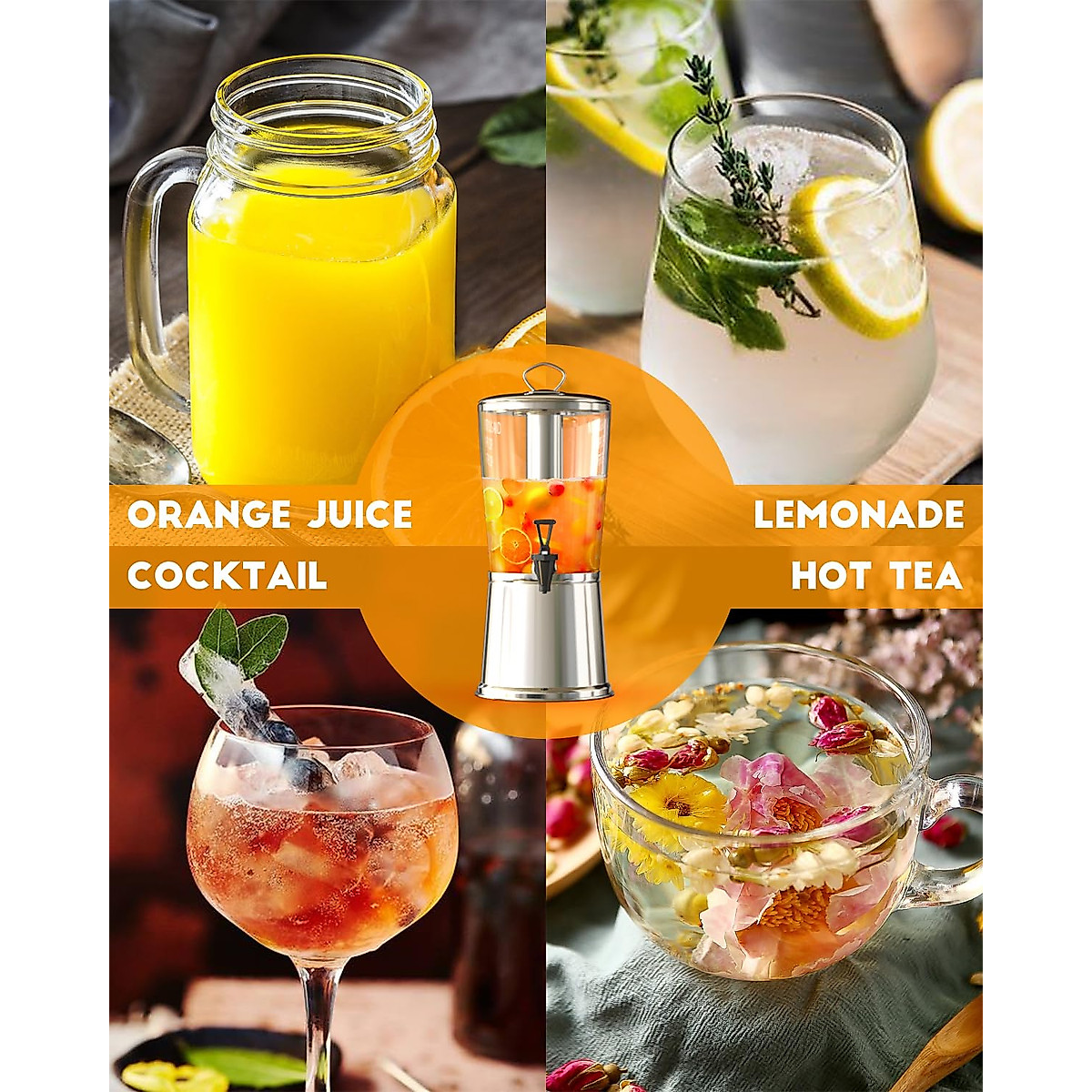 WantJoin Beverage Dispenser With Stand, Drink Dispenser for Party, Stainless Steel Water Jar Dispenser with Ice Container, Spigot, Drink Jar Jug For Home Parties, Clear Acrylic, 2-GALLONS 8-L