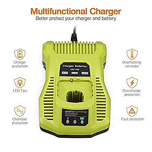 BABAKA 5000mAh P102 Battery Replacement for Ryobi 18V Lithium Battery with Charger Combo for Ryobi 18V ONE + P108 P107 P104 P105 P102 P103 Tools Charger with 260051002 P117 P118