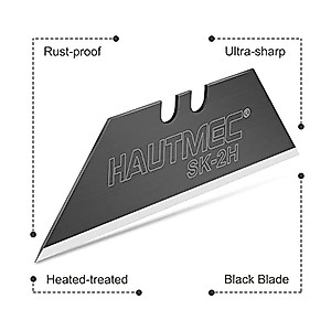 HAUTMEC 20-Pack Utility Knife Blades with a Safety Dispenser, Standard Replacement Blades for Heavy Duty Utility Knives and Box Cutters, Sharper SK2H Black Blades HT0265-2PCS