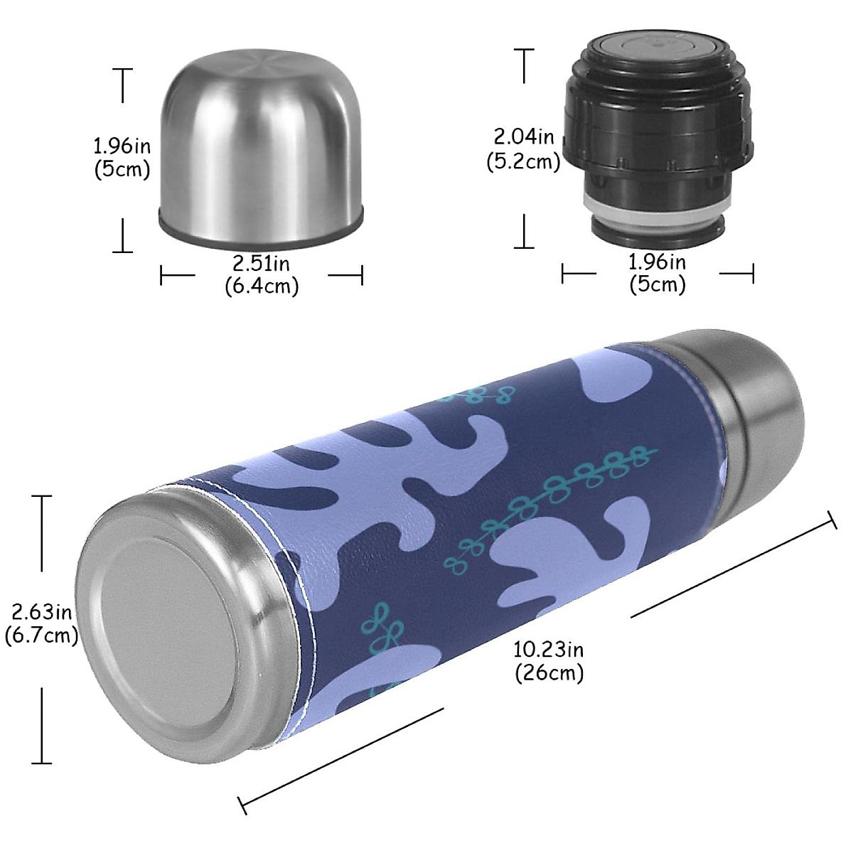 Stainless Steel Leather Vacuum Insulated Mug Seaweed Thermos Water Bottle for Hot and Cold Drinks Kids Adults 16 Oz