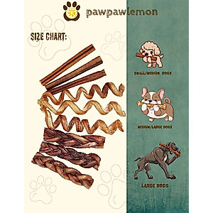 pawpawlemon Bully Sticks for Dogs (6 inch Pack of 20) | Long Lasting Natural Dog Chew | Single Ingredient 100% Beef Pizzle | Packed in The USA | Standard Thickness