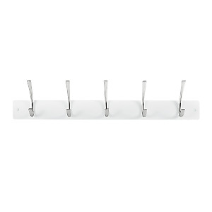 MELANNCO Wall Mounted Coat Rack for Entry Way, Bathroom, Bedroom, Laundry Room, Closet, Office, Garage, Each Hook Supports 7lbs, 5 Hook, White