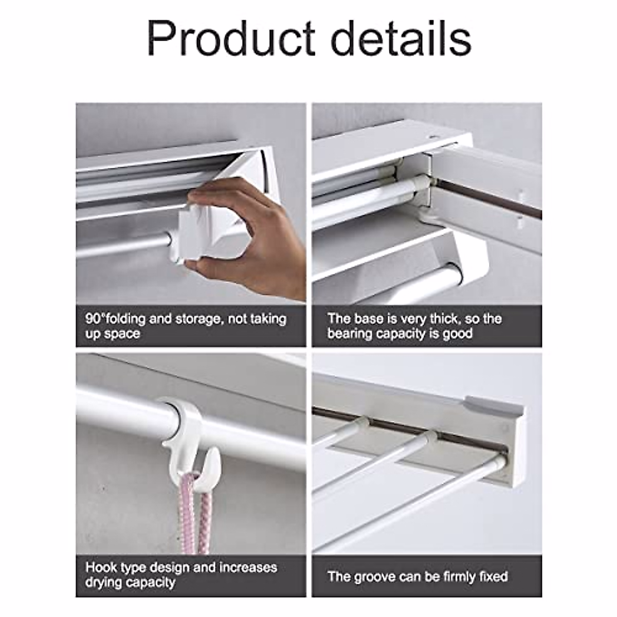 LOYALHEARTDY Collapsible Drying Rack Clothes Drying Rack with 7 Invisible Retractable Drying Rods Wall Mounted Drying Rack for Laundry, Bedroom, Bathroom (White)