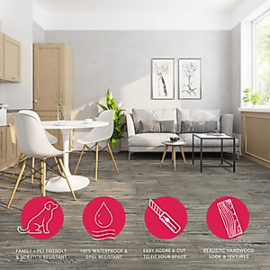 LUCiDA SURFACES Luxury Vinyl Flooring Tiles-Peel and Stick Floor Tile for DIY Installation-36 Wood-Look Planks-Greyscale-BaseCore-54 Sq. Feet