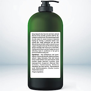 Aloe vera Gel - from 100% Pure Organic Aloe Infused with Manuka Honey, Stem Cell, Tea Tree Oil - Natural Raw Moisturizer for Face, Body, Hair. Perfect for Sunburn, Acne, Razor Bumps 16.9 fl oz