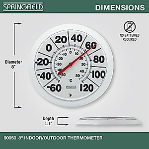Springfield Indoor Outdoor Big Bold Thermometer, 8.5 Inch, White