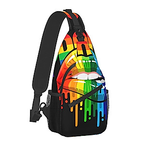 AMRANDOM Mens & Womens Shoulder Chest Sling Bags Lgbt Pride Lips Black Backpacks for Travel Outdoors Running, Fashion Casual Crossbody Bags, One Size