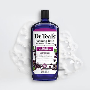 Dr Teal's Foaming Bath with Pure Epsom Salt, Black Elderberry with Vitamin D, 34 fl oz (Pack of 4) (Packaging May Vary)