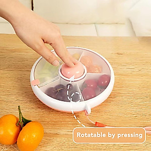 Snack Rotating Divider, Pinkish Fruit Spinner Organizer with Lid, Portable Livmo Snack Tray for Home Office Kids Lunch