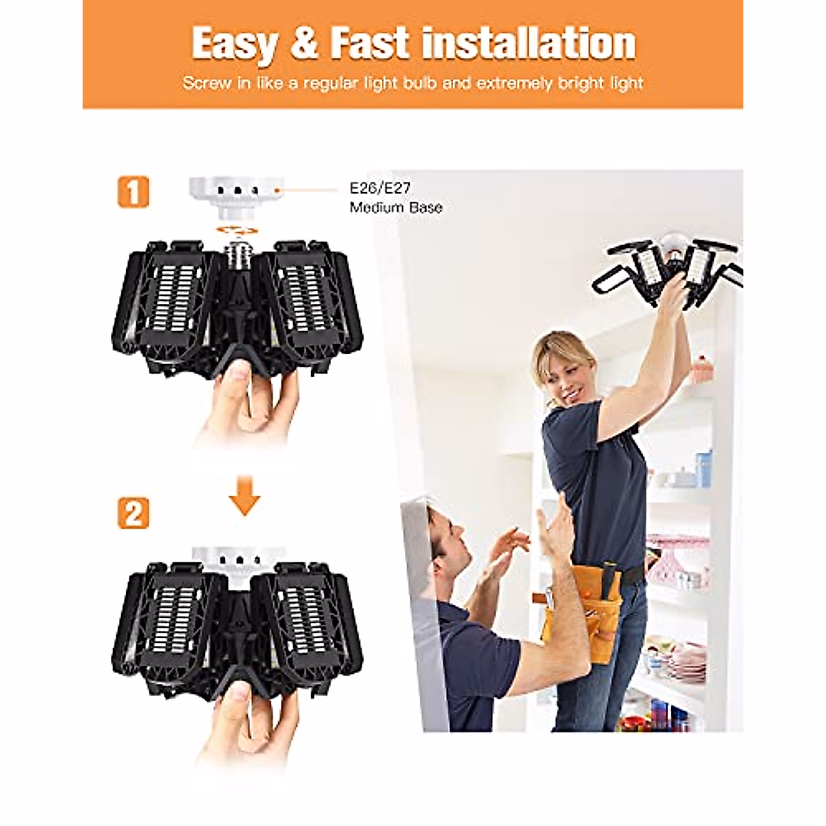 ESSNAMS Garage Led Light 180W, 18000LM Bright Led Garage Light, 6500K Deformable Led Garage Lights with 10 Adjustable Panels, Garage Lights Ceiling LED for Garage, Barn, Basement