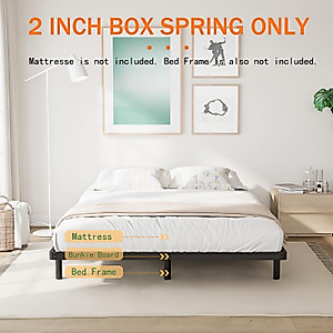 Askeld King Bunkie-Board Only, 2 Inch Low Box-Spring with Steel Slats, Quick Lock Metal Frame Bed-Slat Replacement, Noise Free Mattress Surpoort Base, Upholstered Bed Accessories, Black