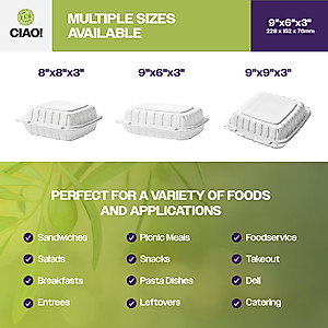 CIAO! 9"x6"x3" MFPP White Hinged Container With Lid 1 Compartment (Case of 200)