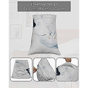 Navy Blue Marble Pillow Covers Standard Size Set of 2 Bed Pillow, Modern Yellow Lines Abstract Art Aesthetics Plush Soft Comfort for Hair/ Skin Cooling Pillowcases with Envelop Closure 20''x26''