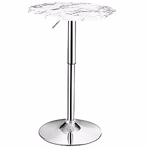 TUOCHUFUN Round Cocktail Bistro High Table with Black Top and Base，360° Swivel Cocktail Pub Table with Sliver Leg for Home, Bar Table (White)