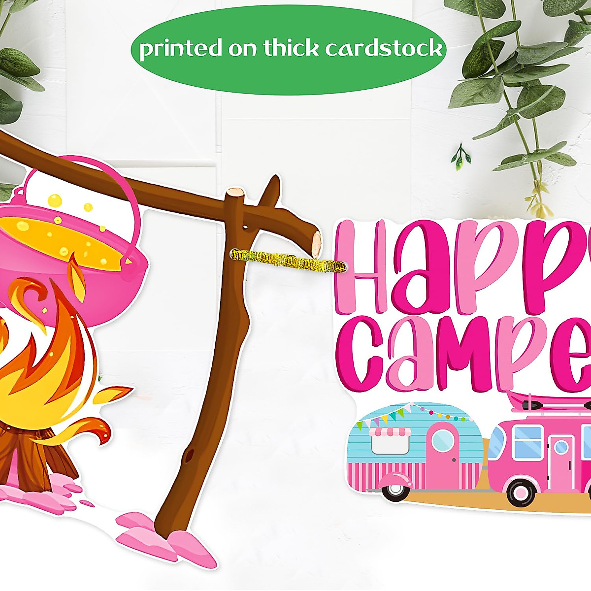Happy Camper Birthday Party Banners Girls Camping Birthday Decorations 2PCS Happy Camper Party Decorations Camping Party Decoration for One Happy Camper Baby Shower Supplies