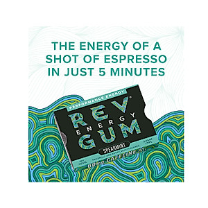 Rev Gum Caffeine Energy Gum | Performance Energy 60mg of Caffeine per Gem | Spearmint Sugar Free Caffeinated Mint Chewing Gum - Low Calorie Chews to Help You Stay Alert, Awake and Focused - 12 Packs (72 Count)