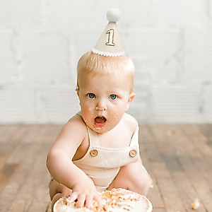 BOOMPA Boho 1st Birthday Celebration Hat - Boho 1st Birthday Conical Cap - Natural Boho First Birthday Decorations (1st)