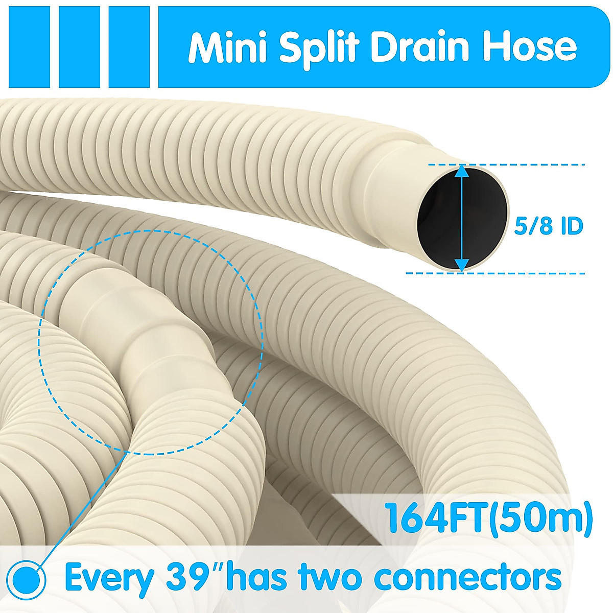 Air Jade 164Ft Water Drain Hose, 5/8" ID Universal Fit Ductless Mini Split Air Conditioner Heat Pump Systems, Mini Split Drain Line Pipe