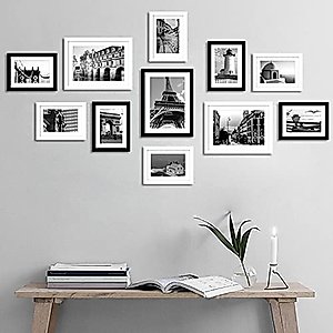 PEALSN 8x10 Picture Frame Set of 2, Made of High Definition Real Glass, Display 5x7 with Mat or 8x10 Without Mat, Photo Frames for Wall Mounting or Table Top Display, Black