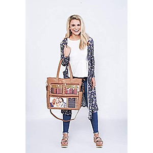 Camel Color Vegan Leather Tote Display Bag for Direct Sales Enamel Pins | Clear Pocket ITA Product Display Marketing Bags | Gift for Color Nail Strips Wow Senegence Essential Oils Bag LipSense