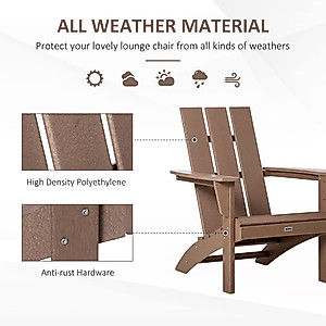Outsunny Patio Adirondack Chair, Outdoor HDPE Fire Pit Chair, Weather Resistant Outdoor Chair with High-Back, Patio Chair for Deck, Garden, Backyard, Brown