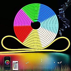12v RGB Led Light Strip,Flexible Led Strip Lights IP65 Waterproof Cuttable Led Neon Flex Alexa WiFi Compatible Silicone 16.4ft Color Changing Bluetooth Phone App Control with Remote for Party DIY