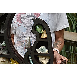 SXDHGTJ Cat in The Moon Crystal Wooden Shelf, Wall Mounted Crystal Display Shelf, Moon Shelf Black Cat Design Cute Wall Shelf Unit Black, Decorative for Living Room (B)