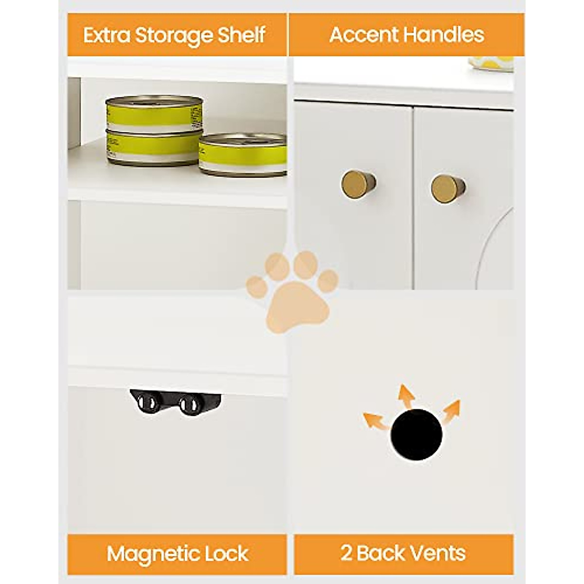 Hzuaneri Cat Litter Box Enclosure, Hidden Litter Box Furniture, Wooden Pet House Side End Table, Storage Cabinet Bench, Fit Most Cat and Litter Box, Living Room, Bedroom, White and Gold 01503GCLB