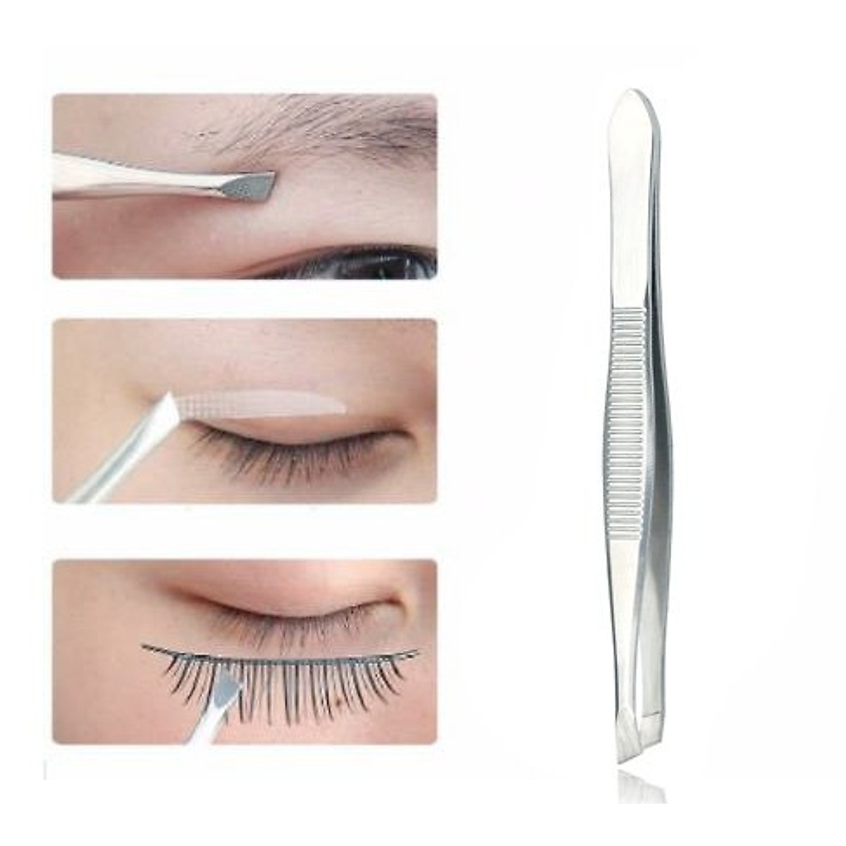 LUXXII (3 Pack) Slant Tweezers - Precision Stainless Steel Slant Tip Tweezers Hair Plucker for Hair and Eyebrows Personal Care (Silver Tone)