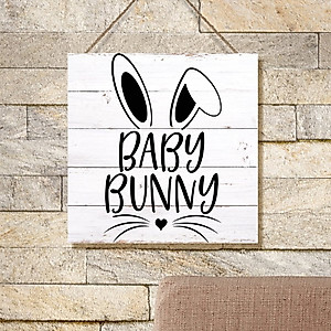 Swavecat Wall Decor Wood Sign Sweet Family Easter Rabbit Sign Easter Family Bunny Baby Wood Wall Signs Happy Easter Eggs Bunny Wood Sign for Living Room 12x12in Easter Gift to Kid Children