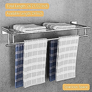 USHOWER Polished Chrome Towel Rack Set, Included 24-Inch Wide Bathroom Hotel Towel Shelf, 4 Piece