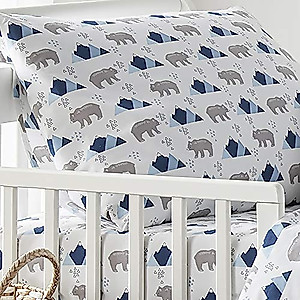Levtex Baby Trail Mix 5PC Woodland - Animals - Blue, Grey, White - Toddler Set - Kids Bedding - Reversible Quilt, Fitted Sheet, Flat Sheet, Standard Pillow Case, Decorative Pillow