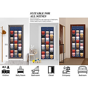 Hat Rack for Baseball Caps 27 Pockets - Hat Organizer Hanging Over The Door Baseball Hat Storage for Closet Wall - Visible Hat Holder With 3 Hooks Hat Holder Hanger for Baseball Cap & Sport Caps