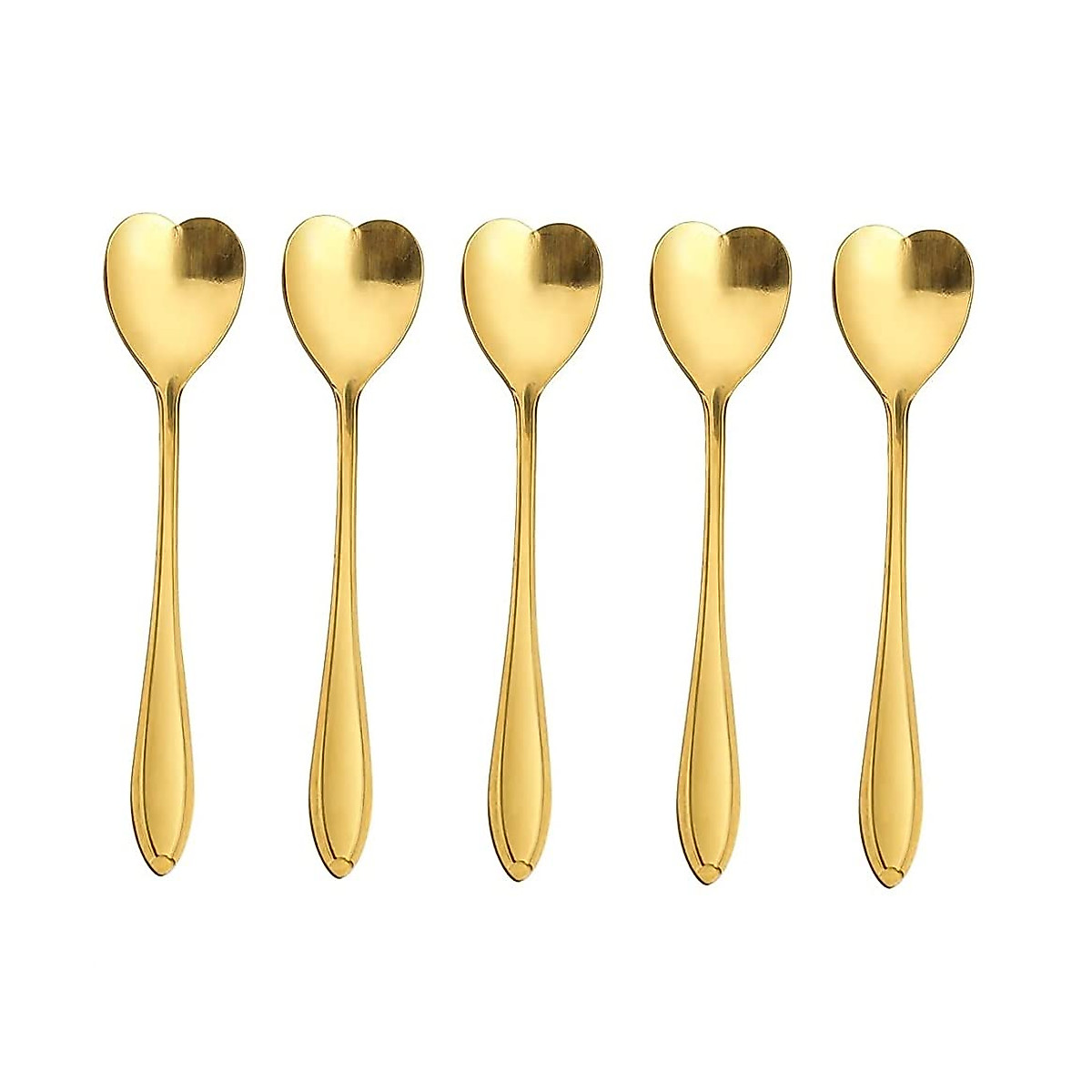 Set of 10 Heart-Shaped Gold Stainless Steel Spoons for Coffee, Desserts, and Tea - Ideal for Sugar, Stirring, Ice Cream, and Cake 5inch