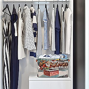 Rectangular Storage Basket Bins Christmas Santa Reindeer Sleigh Toys Books Clothes Canvas Storage Box Cubes Collapsible with Handles for Bedroom Nursery Home Office Decor Organizer Basket