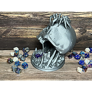MunnyGrubbers - 6.5" Skull Dice Tower - (Random 7PCS D20 Dice Set Included) - No Paint Odorless Plastic - Tabletop Roleplaying Game - Dice Roller - Dungeons and Dragons - DND - D&D - (Silver)