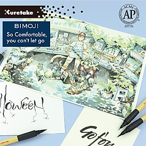 Kuretake Bimoji Brush Pen, 5 pcs set (Extra Fine, Fine, Medium, Large, Medium Brush), great for Calligraphy, Hand lettering and Illustration, for Beginners and Professional, Made in Japan