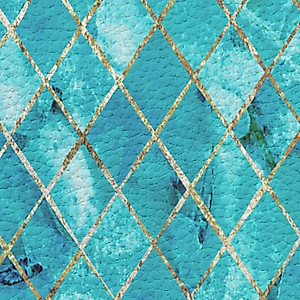 Gold Plaid Antifatigue Kitchen Bath Door Mat Cushioned Runner Rug,Washable Welcome Floor Sink Mat,Abstract Marble Green Blue Waterproof & Non-Slip Comfort Standing Doormat for Kitchen,18"x59"