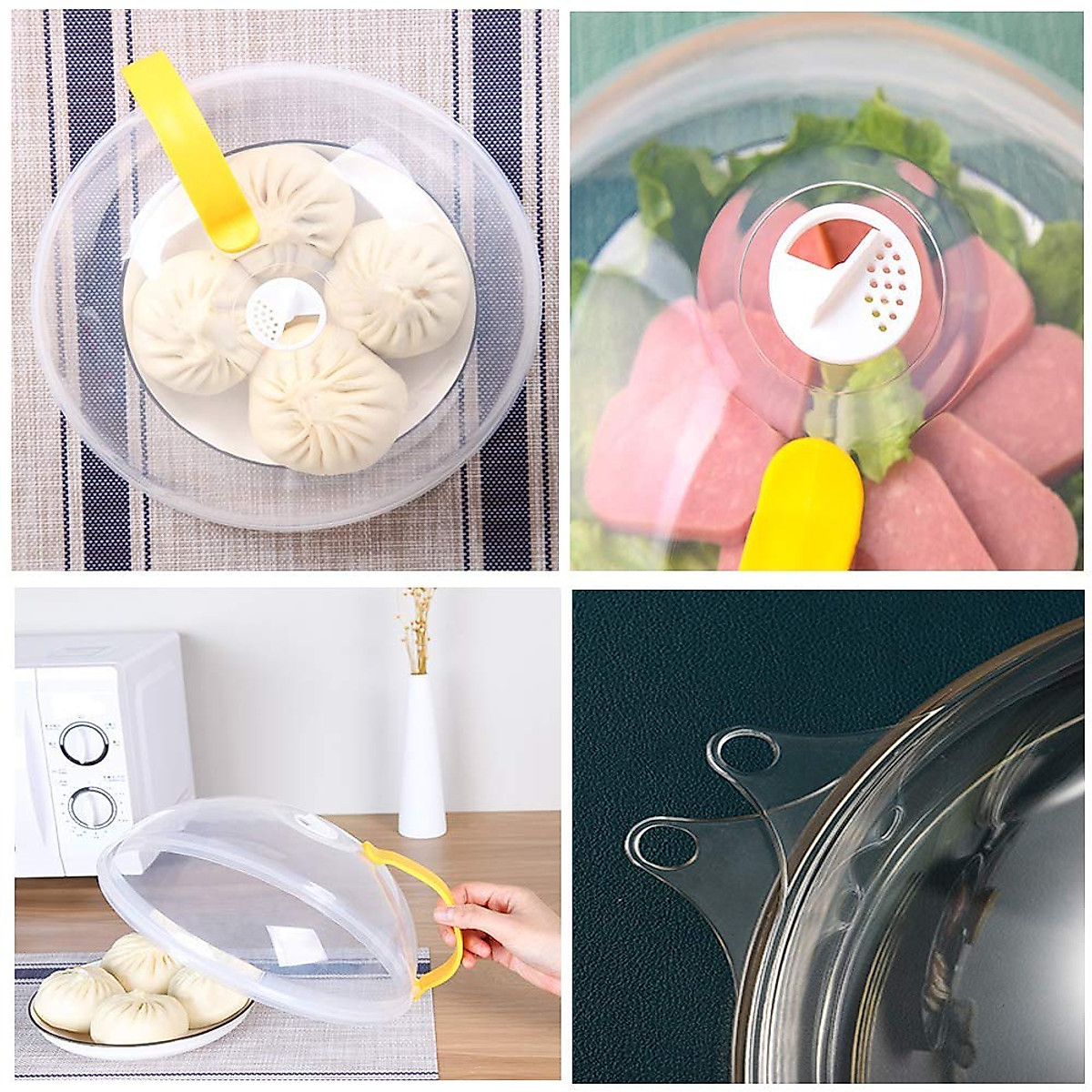 2 Pack Large Microwave Splatter Cover, Transparent Cover, Microwave Plate Cover Lid with Handle and Adjustable Steam Vents Holes Keeps Microwave Oven Clean