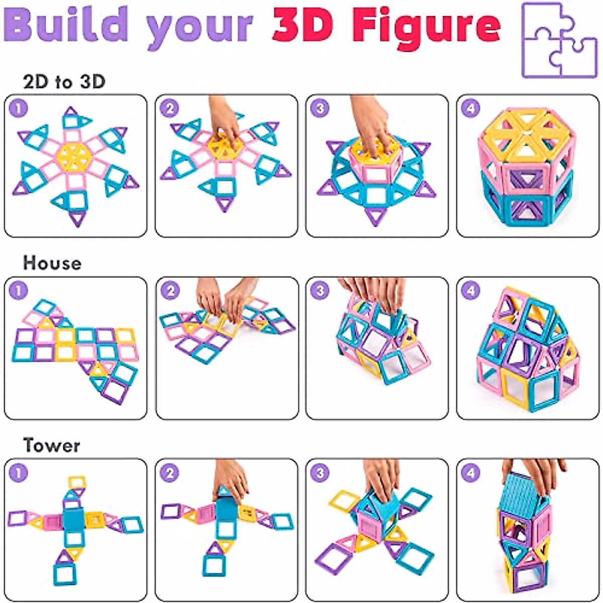 Magnetic Tiles for 3 4 5 6 7 8+ Year Old Boys Girls Magnetic Blocks Building Set for Kids Ages 3-6, Creativity and Educational Construction Toys for Toddlers 3-5 Christmas Birthday Gifts Toys-117PCS