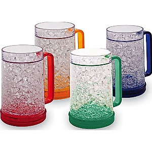 Double Wall Gel Freezer Mug - Set of 4 - Red, Orange, Blue, Green