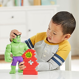 Spidey and His Amazing Friends Marvel Power Smash Hulk Action Figure, 10-inch Hulk Toys, Preschool Toys, Super Hero Toys for 3 Year Old Boys and Girls and Up, with Brick Wall Accessory