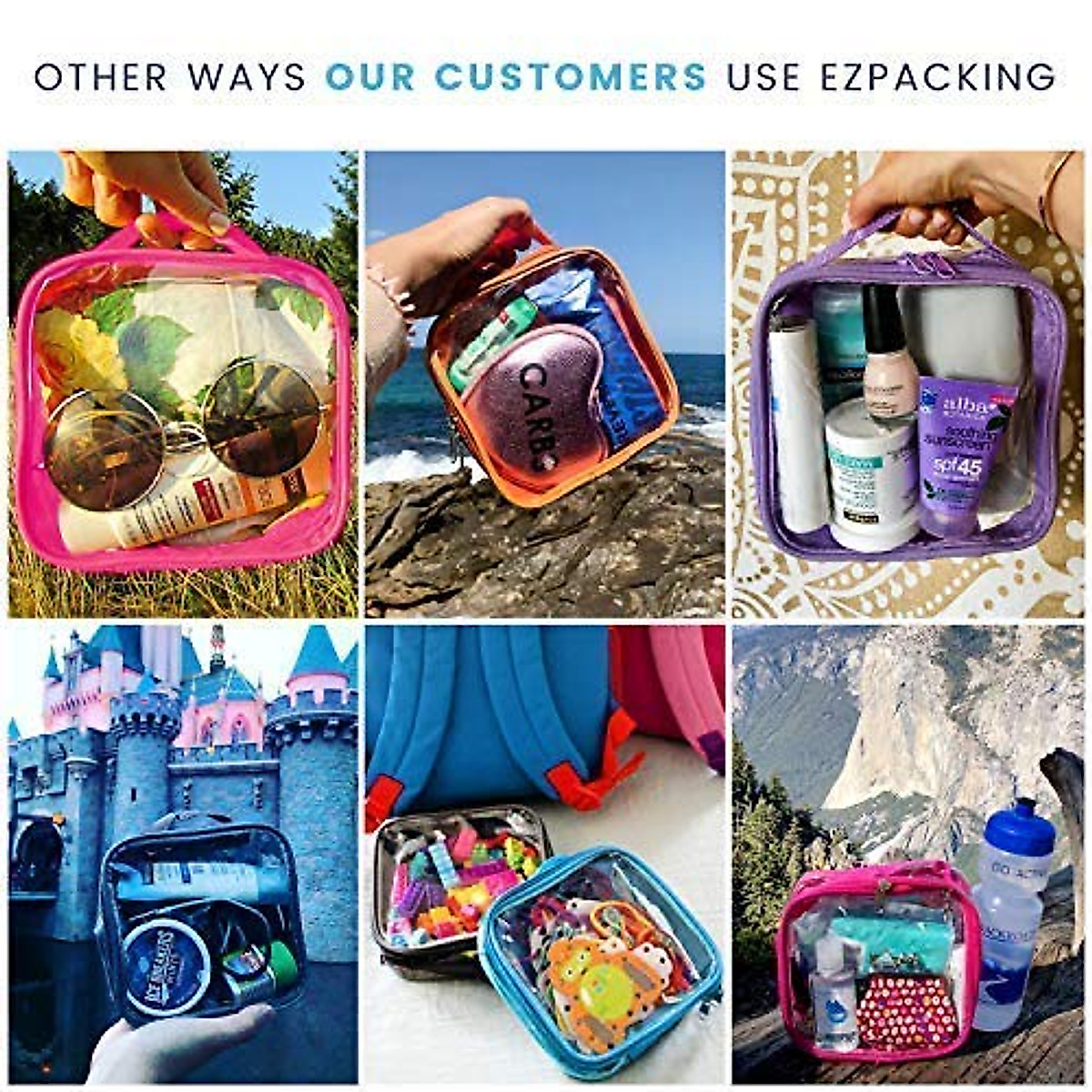 EzPacking Clear TSA Approved 3-1-1 Travel Toiletry Bag for Carry On/Quart Size Transparent Liquids Pouch for Airport Security/Reusable See Through Vinyl & PVC Plastic Organizer Men Women (Lilac)