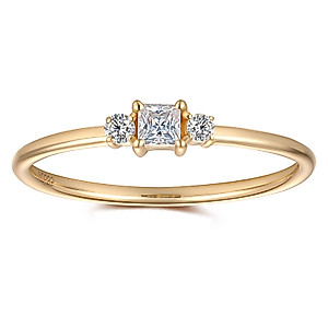 espere 14K Yellow Gold Moissanite Engagement Ring for Women | Solid Gold Three-Stone Promise Ring | 0.2 Carat Moissanite Dainty Stacking Rings Size 6