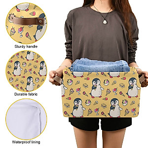 Cute Penguins Ice Cream Rectangular Storage Bin Basket with Handles - Organizer Bin for Toys, Books, Laundry Basket for Kids/Pets, Playroom