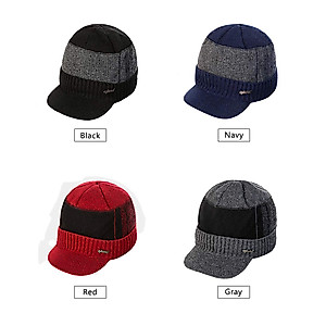 YOYEAH Men's Outdoor Newsboy Hat Winter Warm Thick Knit Beanie Cap Fleece Lined Skull Ski Cap with Visor Blue