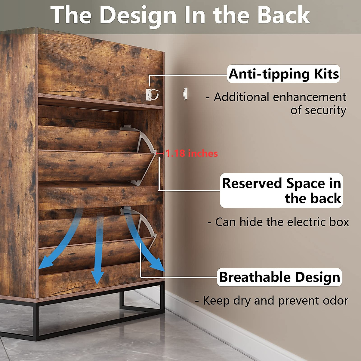 Auromie Shoe Cabinet, Freestanding Tipping Bucket Shoe Storage Cabinet with 2 Flip Drawers, Entryway Shoe Rack with Storage Top Cubby, Narrow Slim Hidden Shoe Organizer with Doors (Brown)