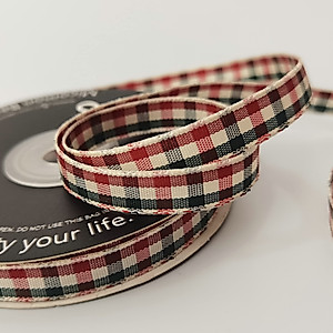 Micomon Red and Green Gingham Ribbon Buffalo Ribbon Checkerd Christmas Ribbon 25 Yards Each Roll 100% Polyester (3/8",RedGreen)