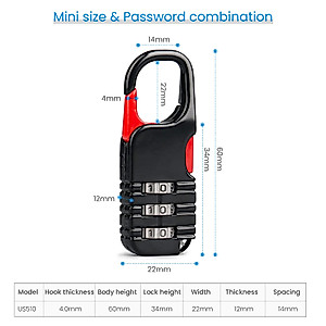 Mini Padlock, BARRYSAIL 3 Pcs Small Locks Set with 3 Digits Combination for Kids Diary Backpack Zipper (Black+Blue+Pink)